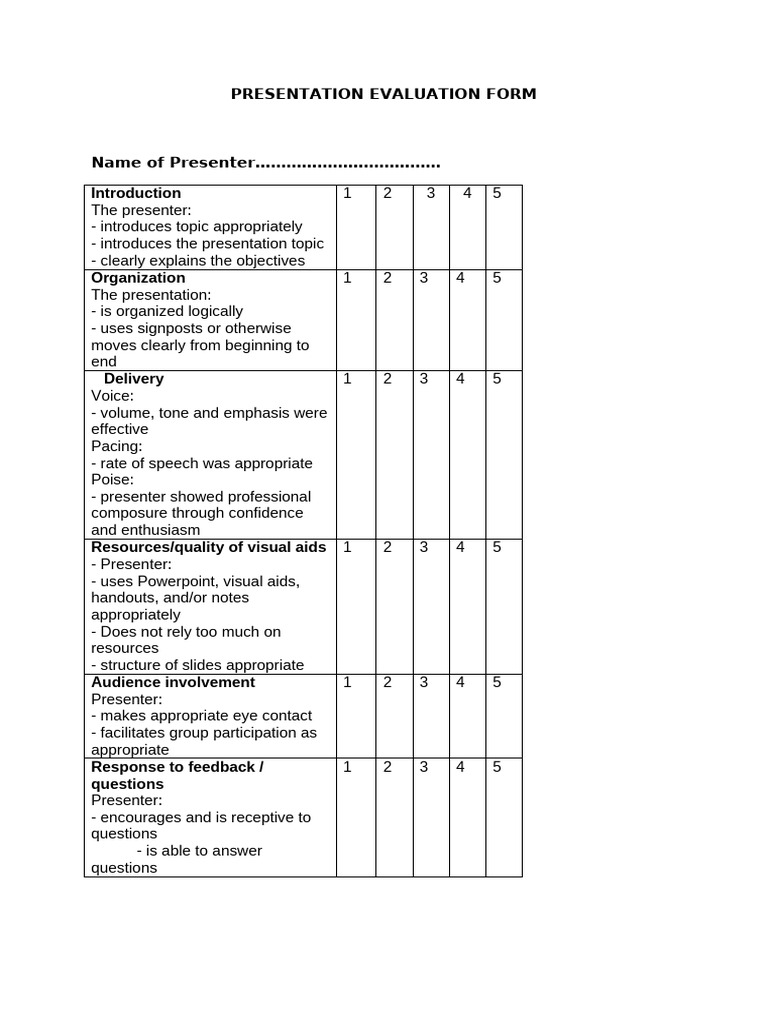 Presentation Evaluation Form | PDF