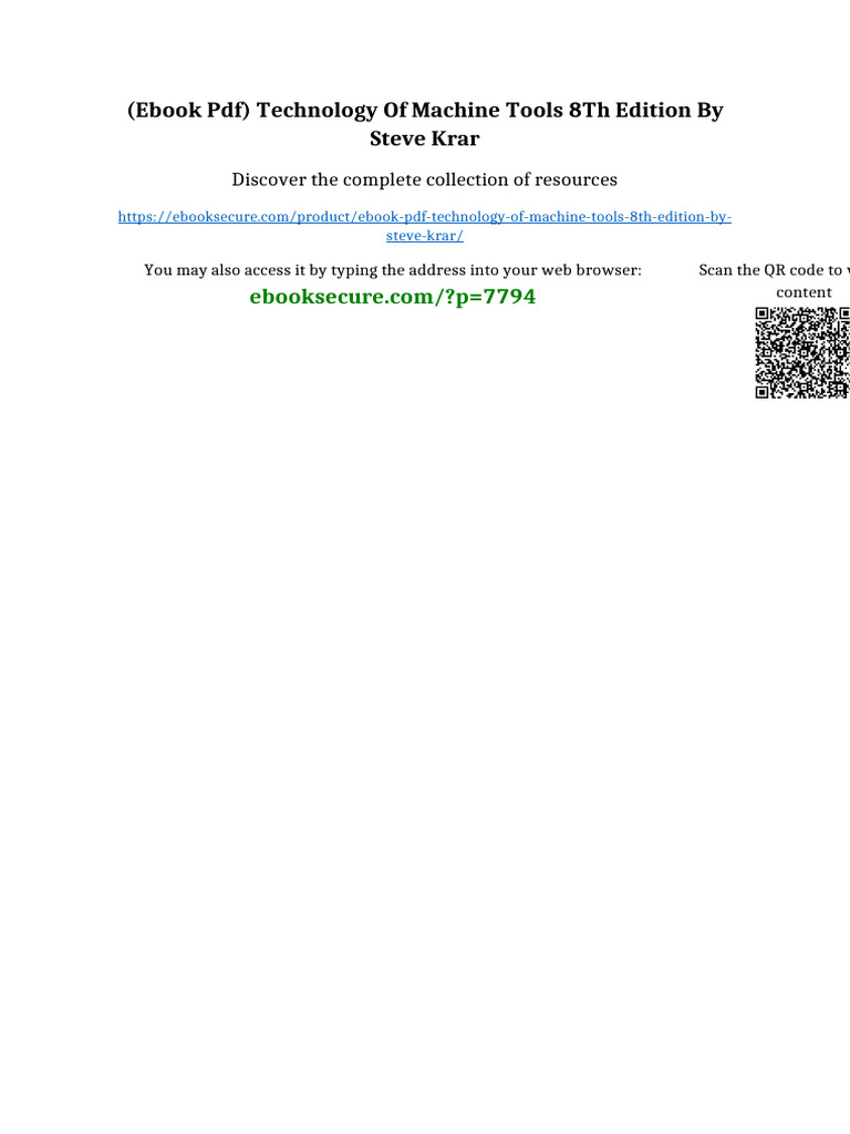 (Ebook PDF) Technology of Machine Tools 8th Edition by Steve Krar ...