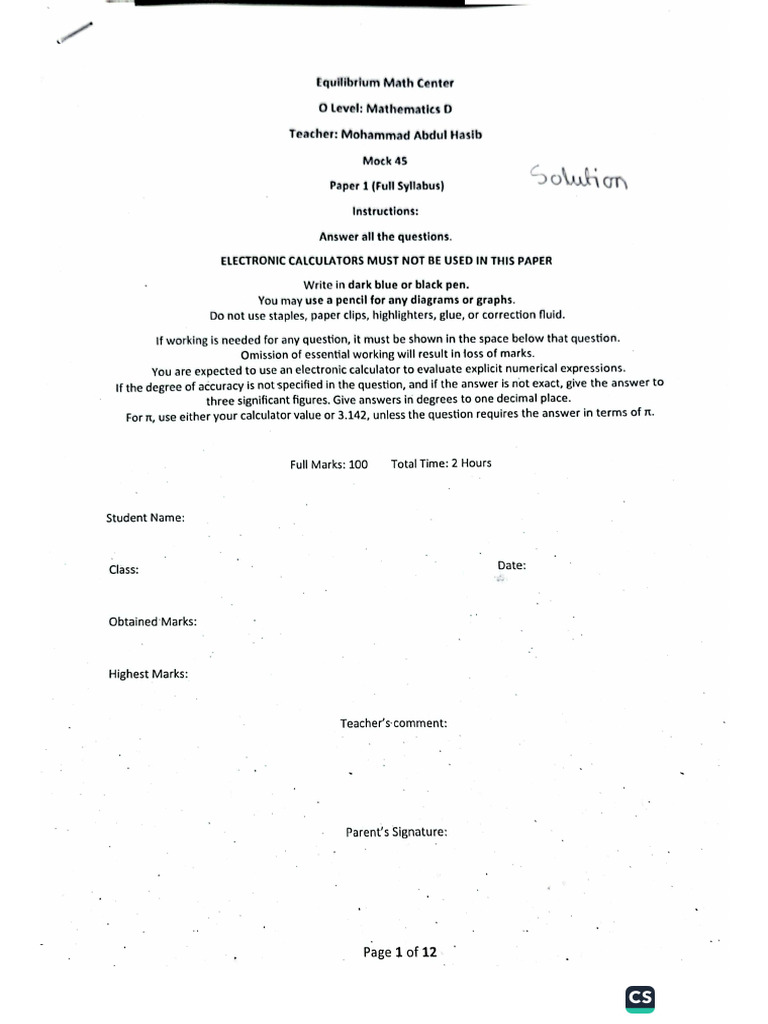 MATH D MOCK--45 ( Solution) .PDF (1) | PDF