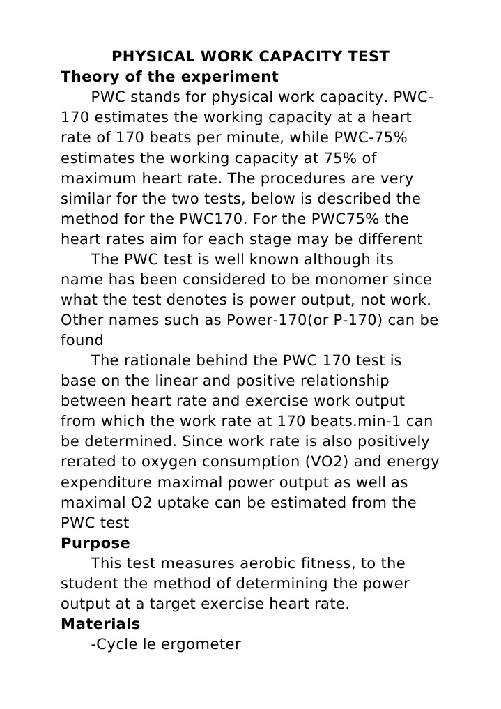 Physical Work Capacity Test | PDF | Heart Rate | Physical Exercise