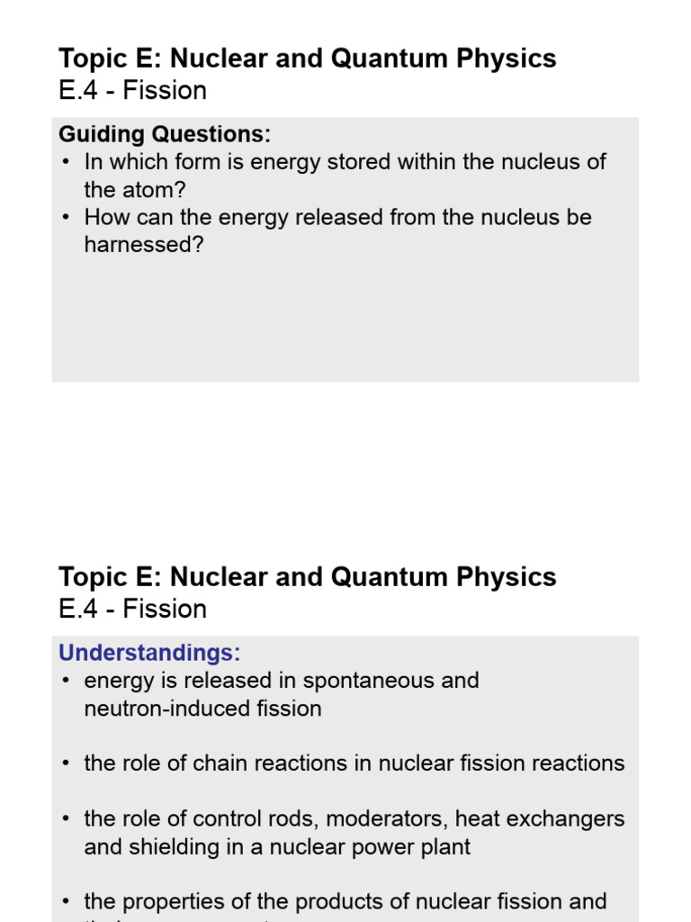 E.4 - Fission - Teacher | PDF | Nuclear Fission | Nuclear Reactor
