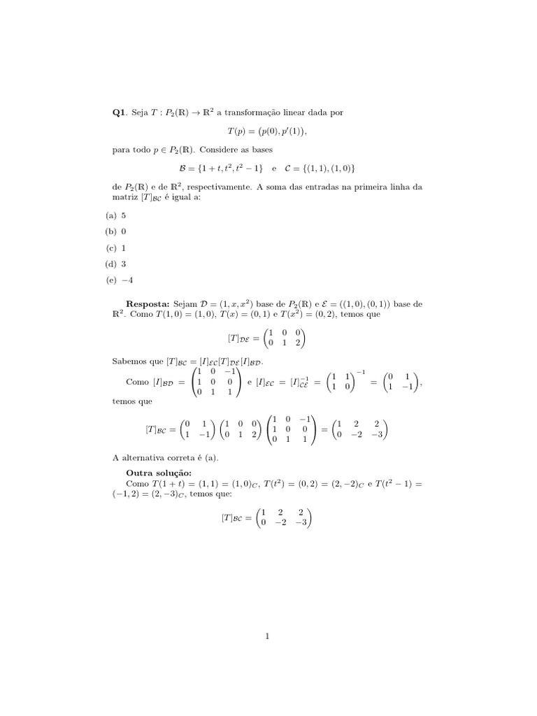 Exercícios de Álgebra Linear | PDF | Autovalores e autovetores ...