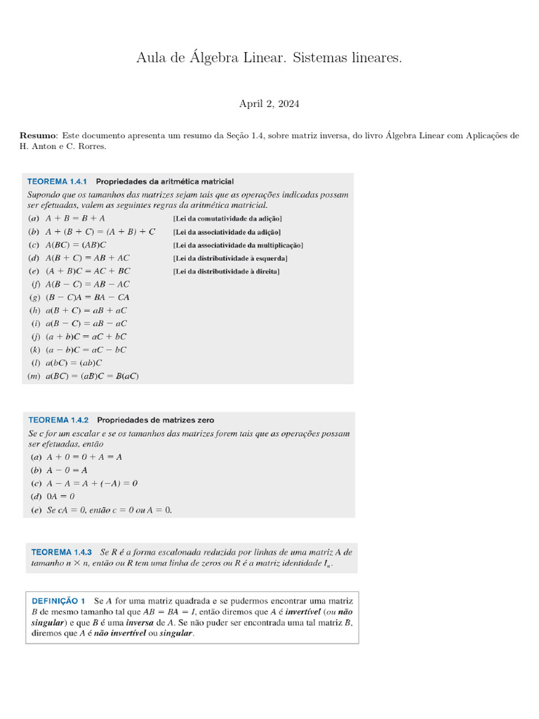 2024 Alg Lin Sistema Matriz Inversa | PDF