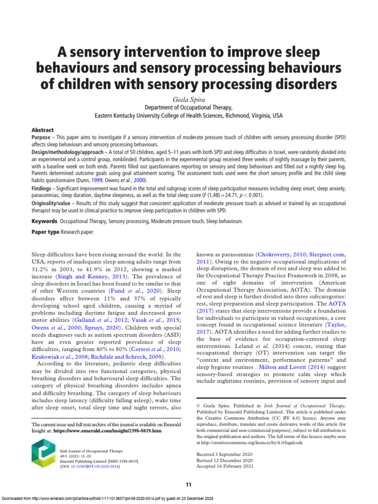 Sleep Intevention and Sensory Processing | PDF | Sleep | Sensory ...