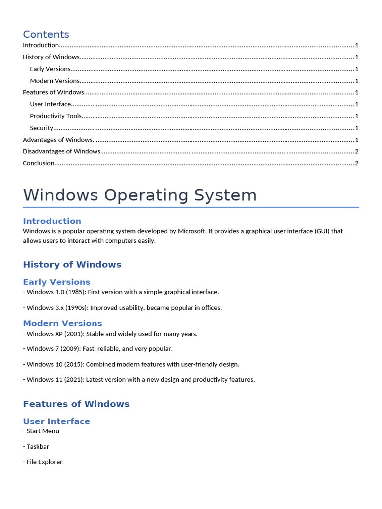 Contents Heading and Subheading | PDF | Microsoft Windows | Graphical ...