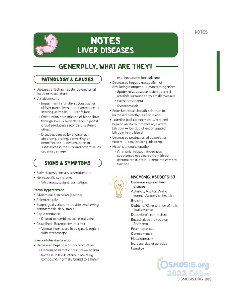 Liver Diseases Notes - Diagrams & Illustrations - Osmosis | PDF
