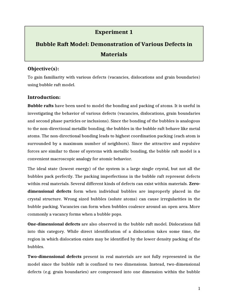 1 - Experiment - Bubble Raft Model Demonstration of Various Defects in ...