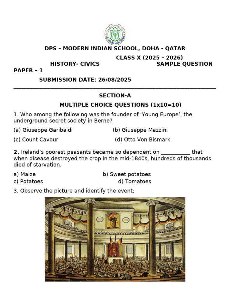 X HC Sample QT Paper 1 2025 26 | PDF | Mahatma Gandhi | Political Science