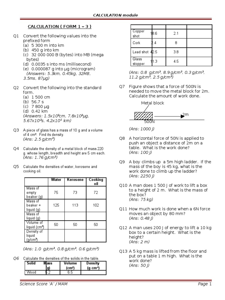 Calculation PMR Science | PDF