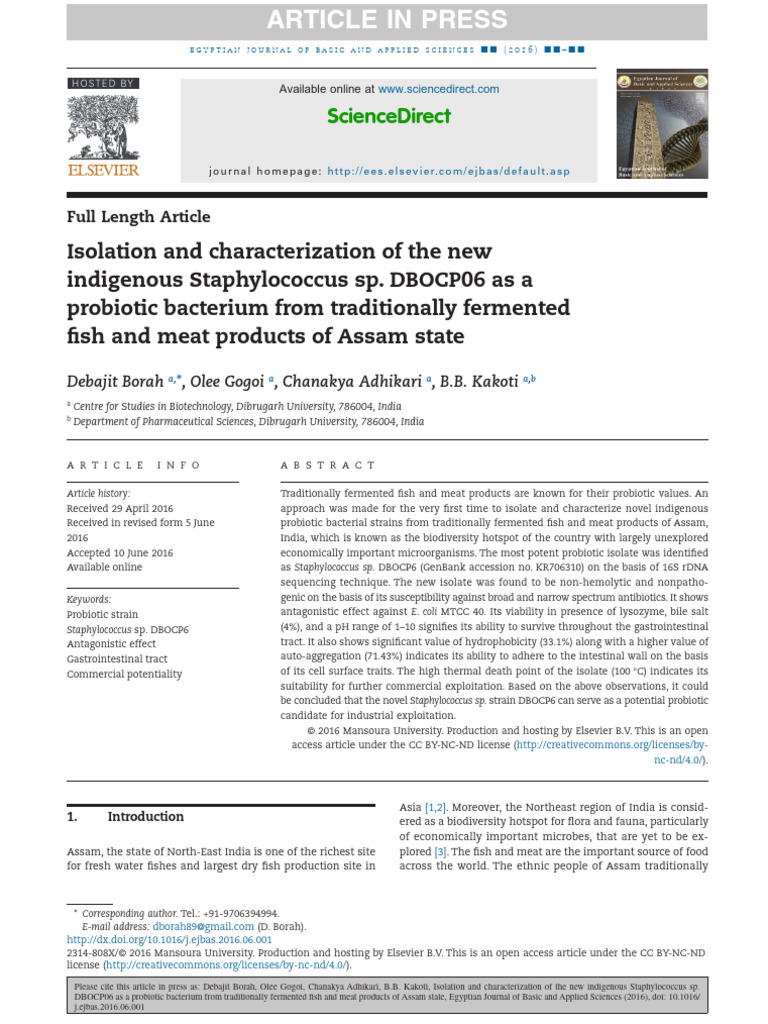 Isolation and Characterization of The New Indigenous Staphylococcus Sp ...
