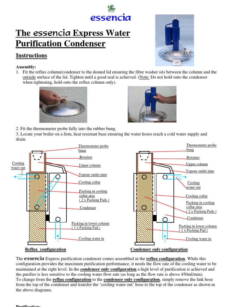 Essencia Condenser Setup Instructions | PDF | Distillation | Chemical ...