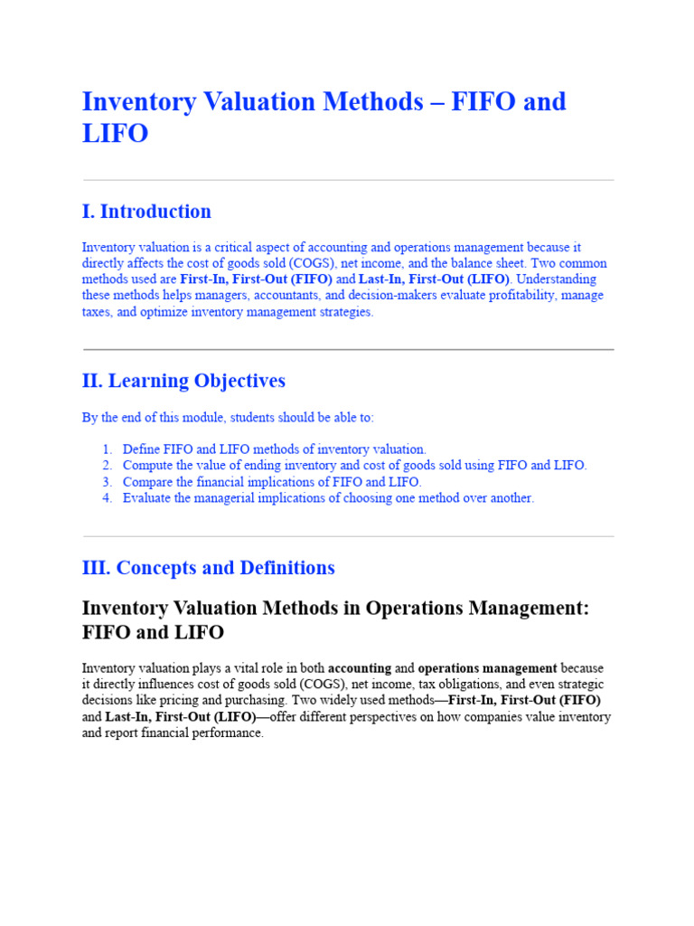 Lesson 11 Inventory Valuation Methods - FIFO and LIFO | PDF | Inventory ...