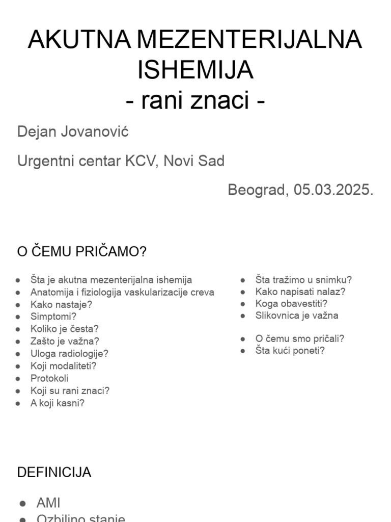Akutna Mezenterijalna Ishemija - Rani Znaci | PDF