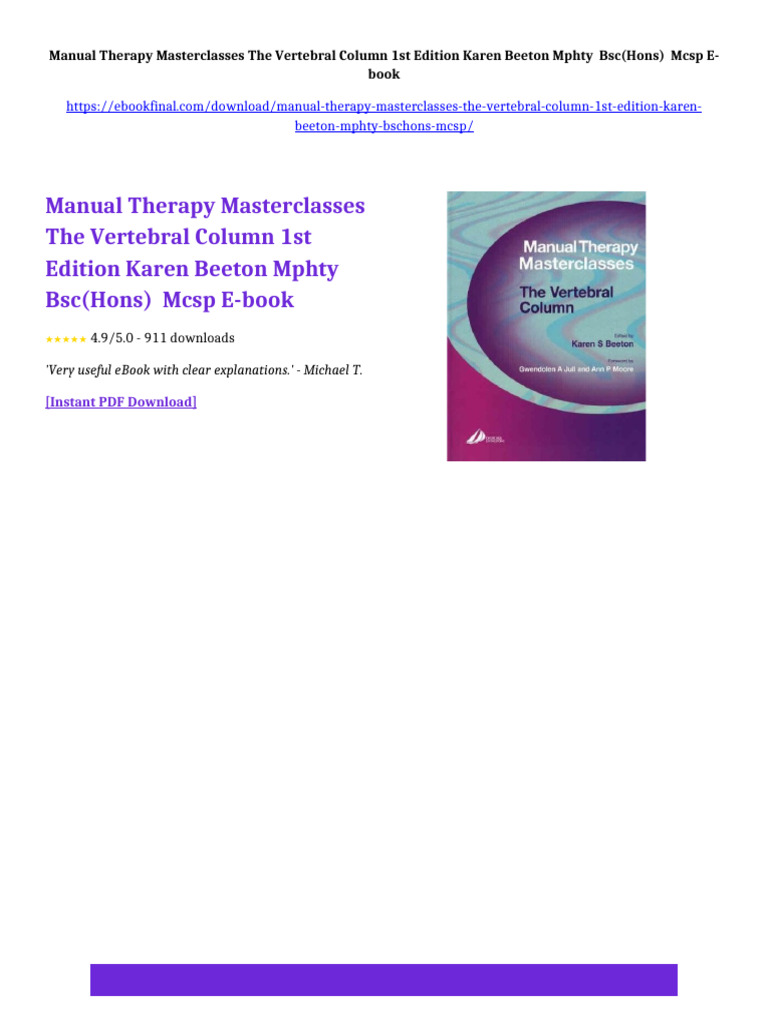Manual Therapy Masterclasses The Vertebral Column 1st Edition Karen ...