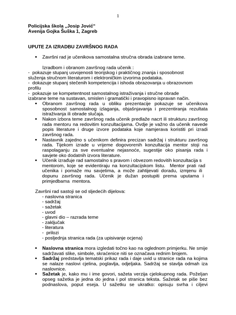 Uputa Za Izradu Zvršnog Rada | PDF