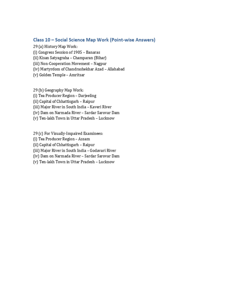 Class 10 Social Science Map Work | PDF