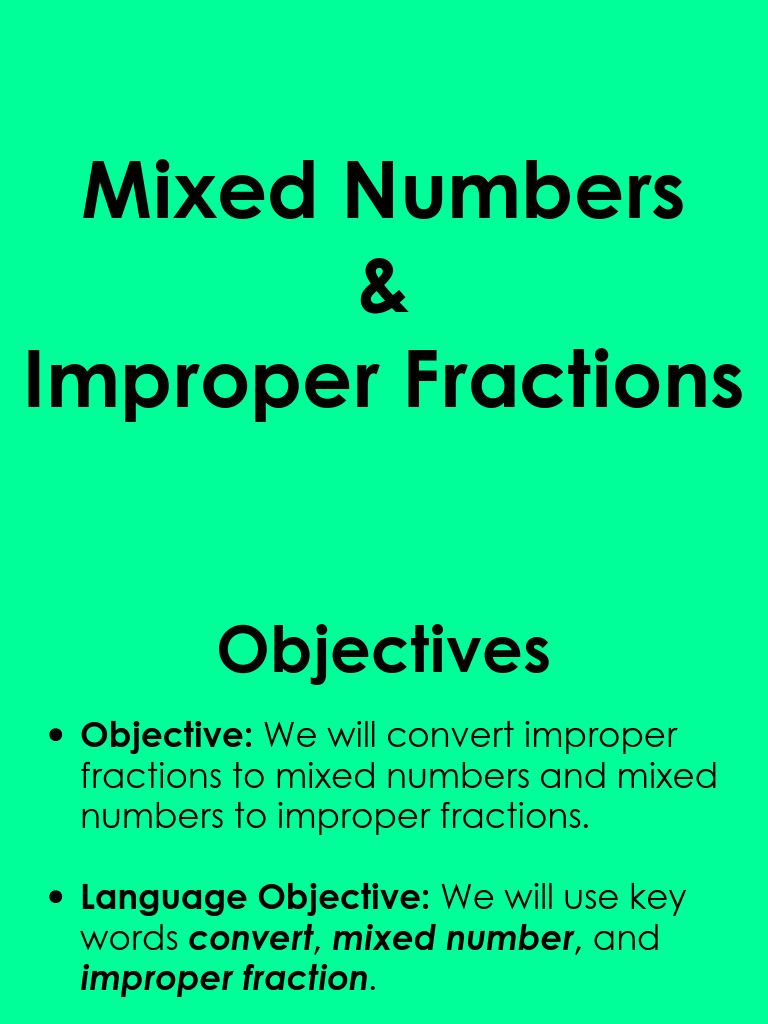 Mixed Numbers & Improper Fractions | PDF | Mathematical Concepts ...