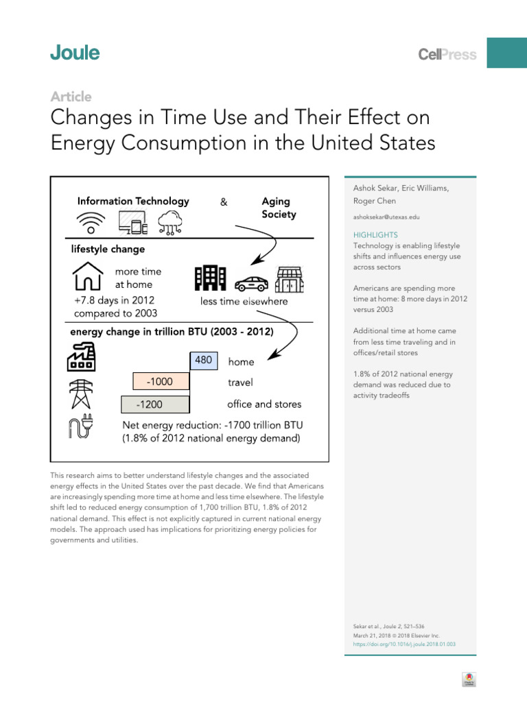 Changes in Time Use and Their Effect On Energy Con | PDF | Consumption ...