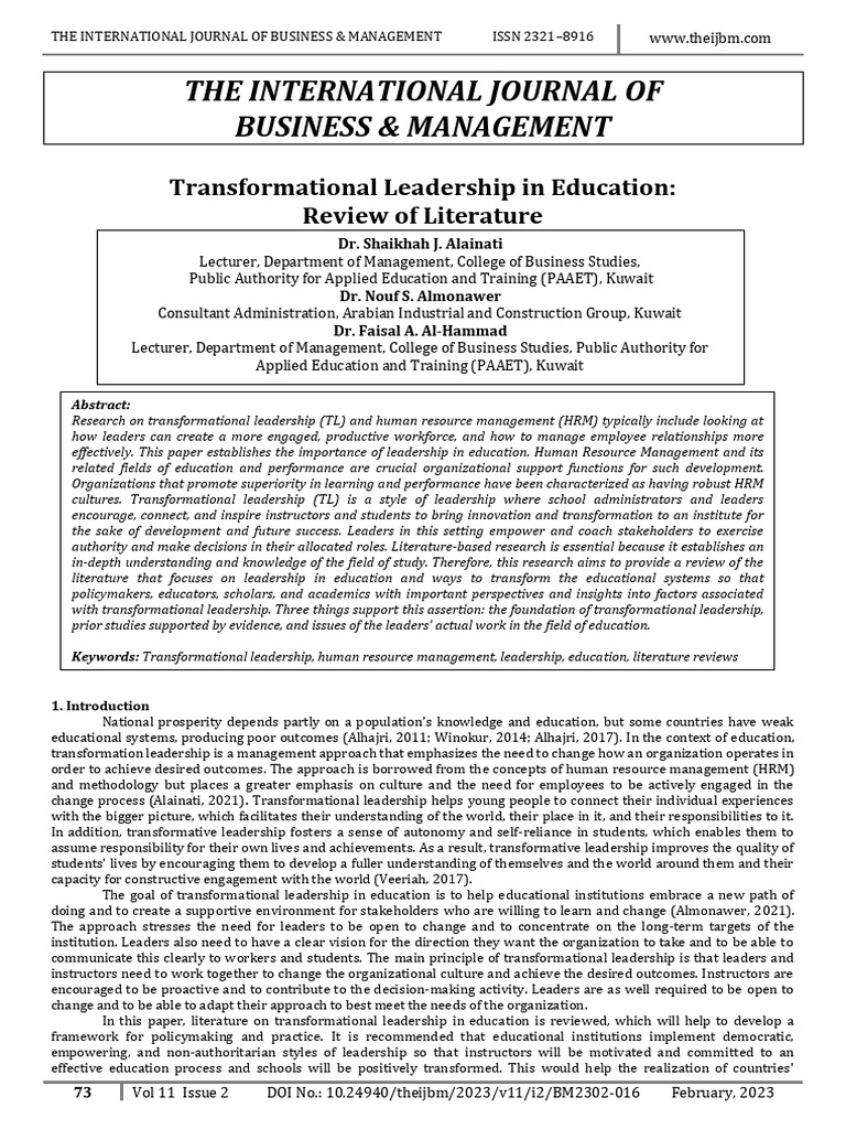 The International Journal of Business & Management: Transformational ...