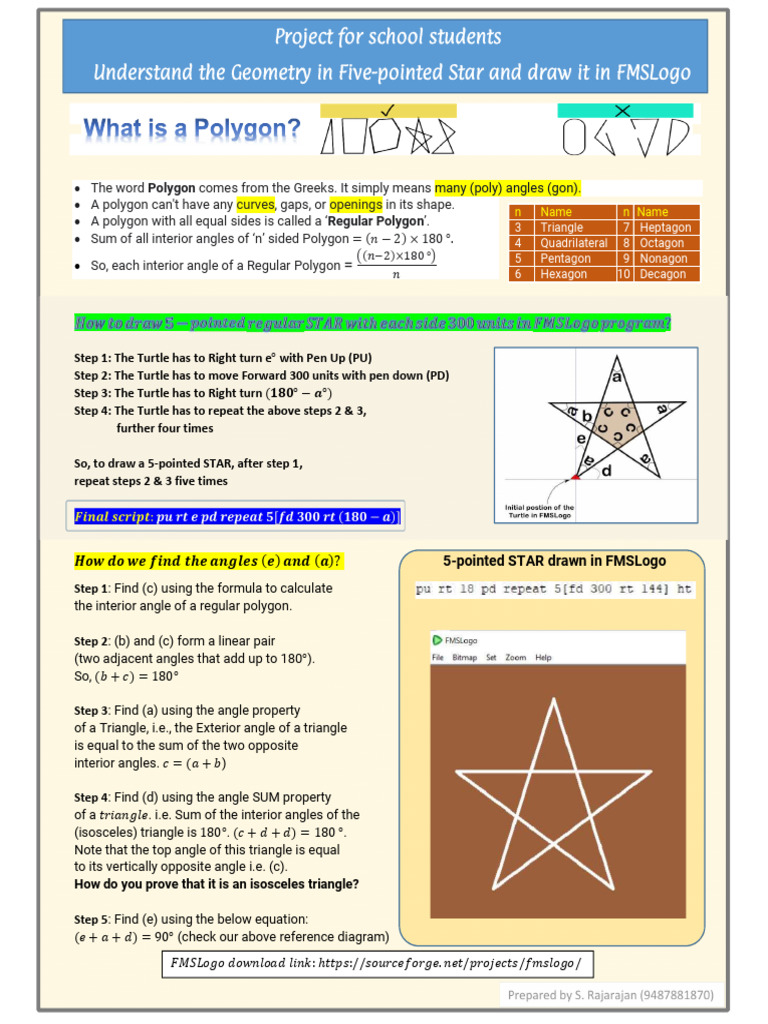 Learn Geometry in Five Pointed Star Rangoli in FMSlogo | PDF