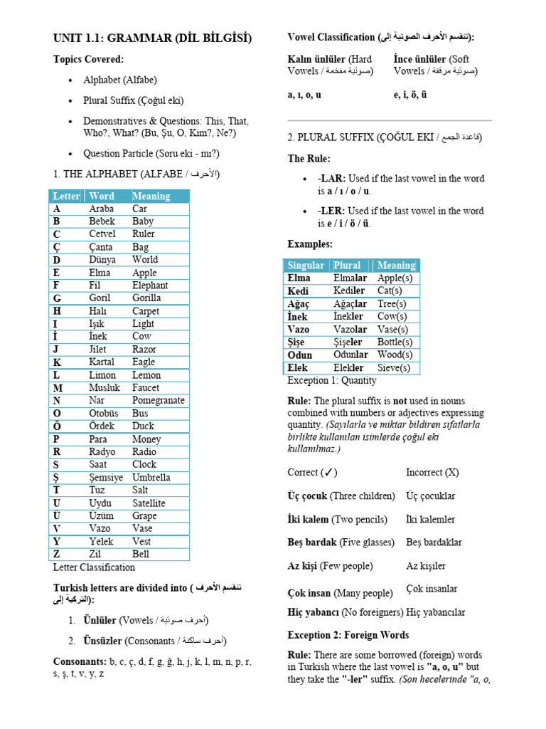111 Turkish A1 1 Advanced words page 3 | PDF