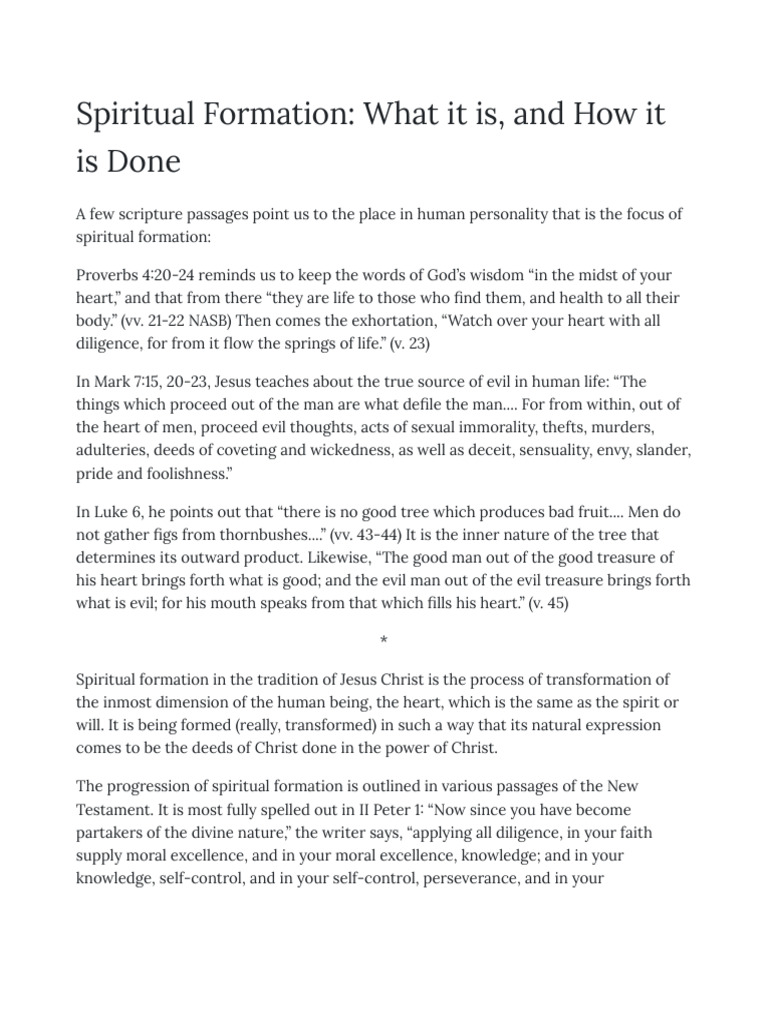 Spiritual Formation - What It Is, and How It Is Done | PDF | Disciple ...