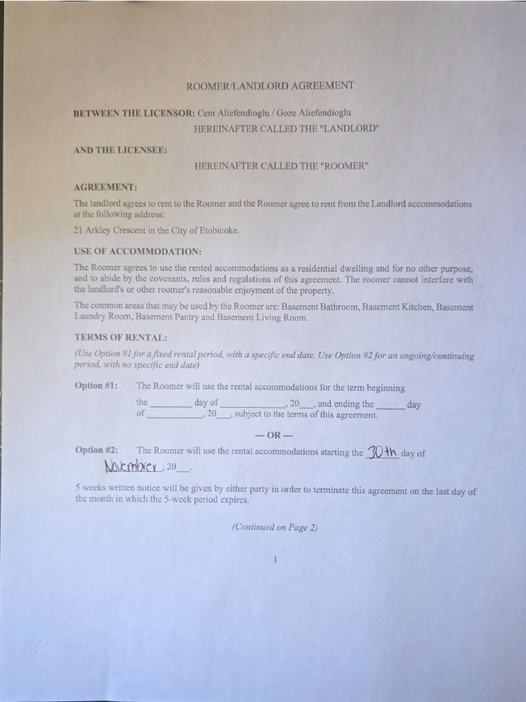 Roomer Landlord Agreement | PDF