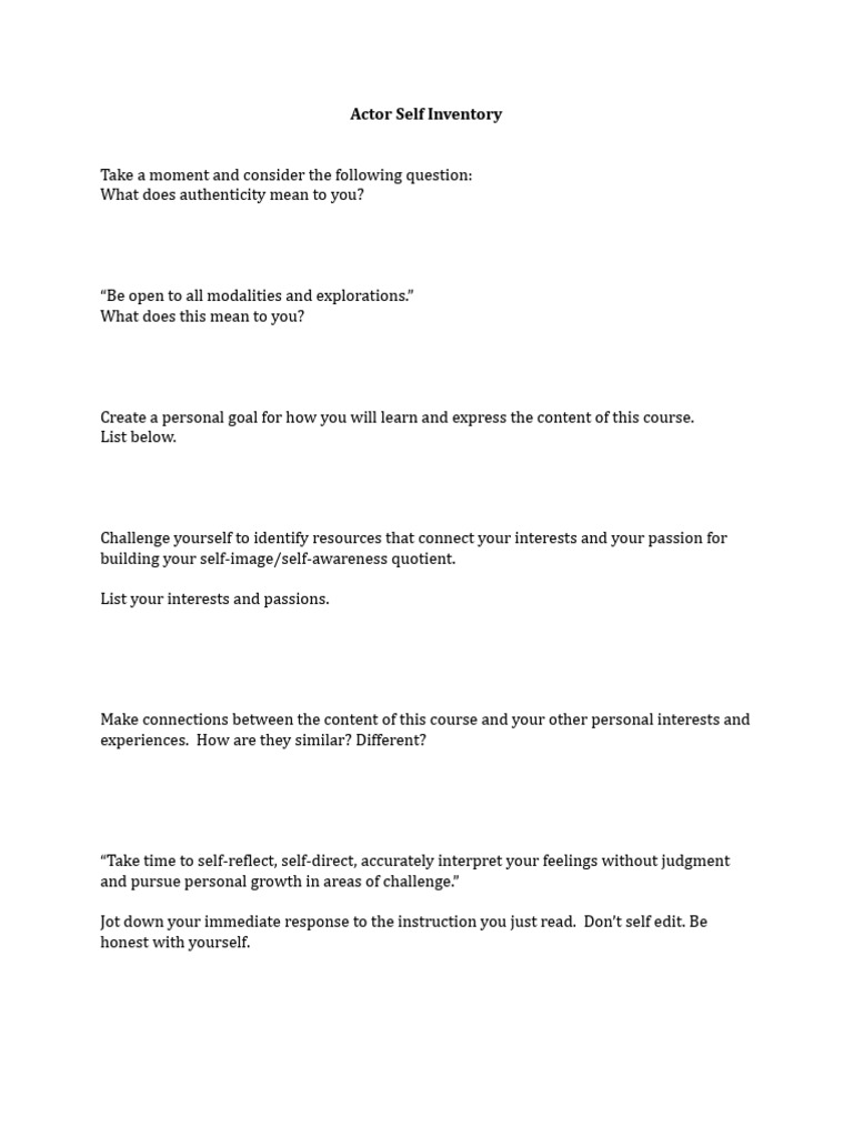 Actor Self Inventory | PDF