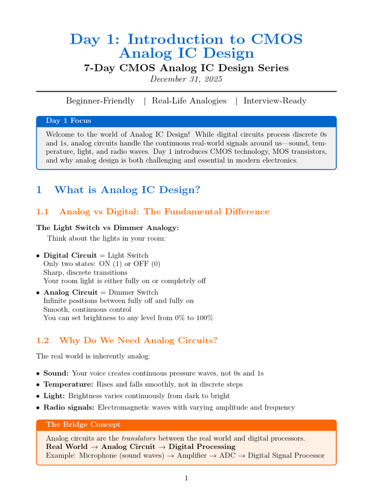 Day 1 - Introduction To CMOS Analog IC Design | PDF | Mosfet | Cmos