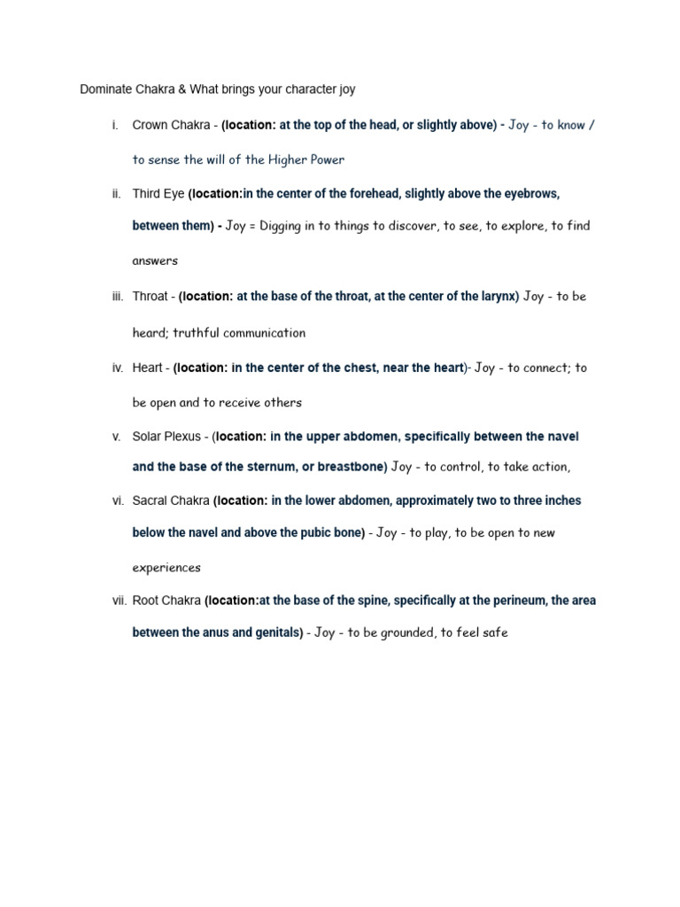 Chakra & Associated Life Objectives (Joy) | PDF