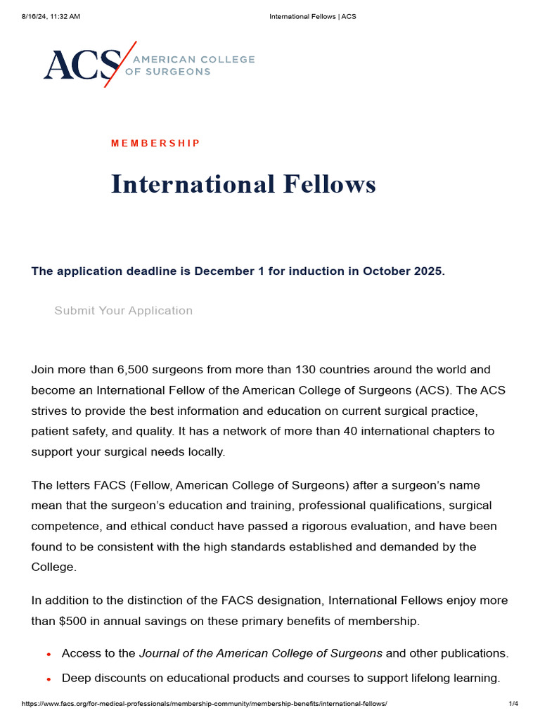 International Fellows - ACS | PDF | Residency (Medicine) | Medicine