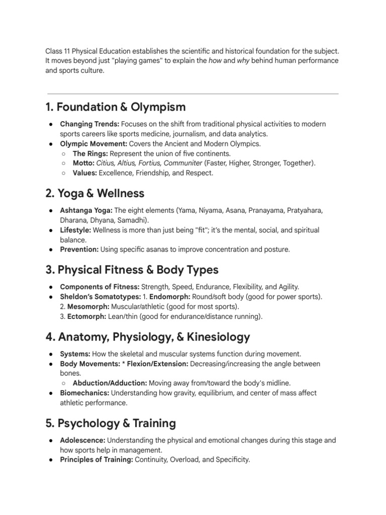 Class 11 Physical Education Overview | PDF
