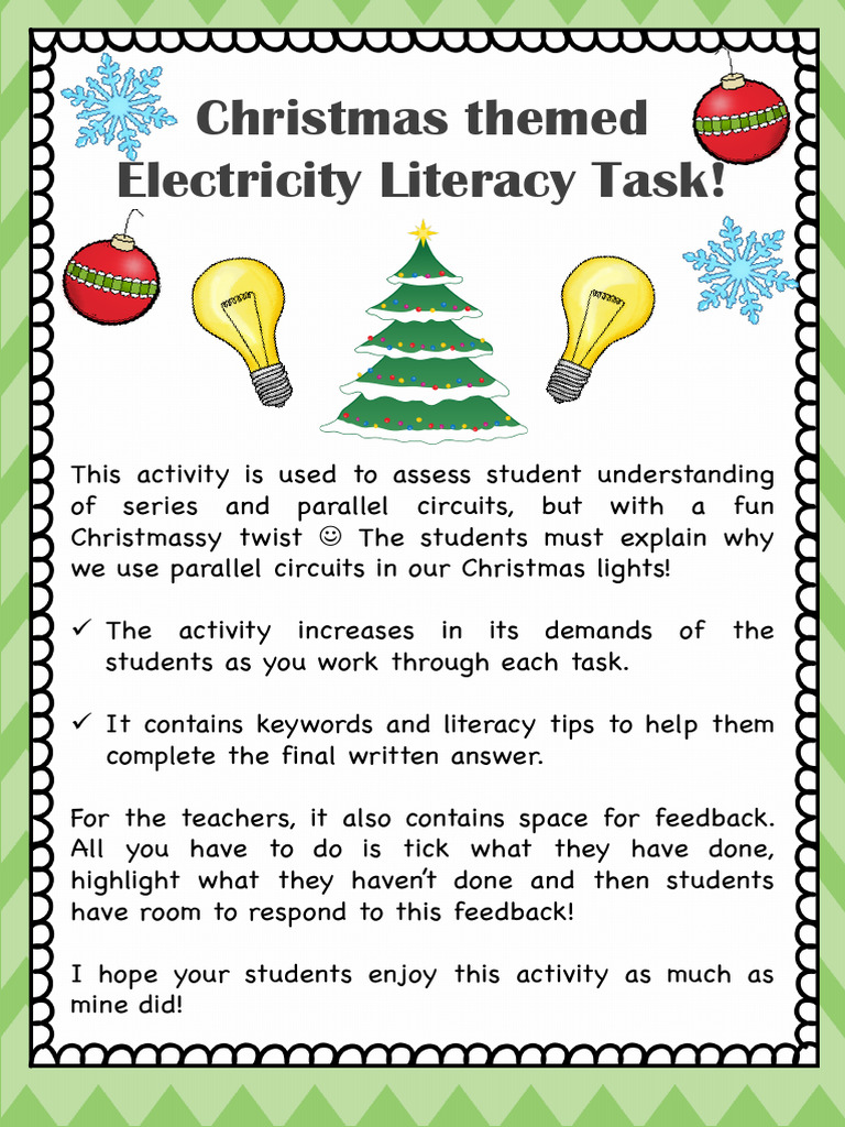 Christmas Themed Electricity Literacy Task! | PDF | Series And Parallel ...