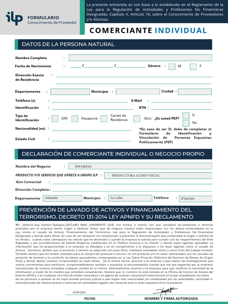 Conocimiento de Proveedor Comerciante Individual (1) | PDF
