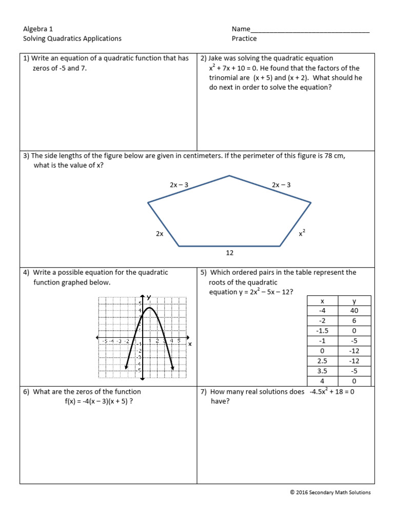 Writing Equationsof Quadraticsplus Applications | PDF | Quadratic ...