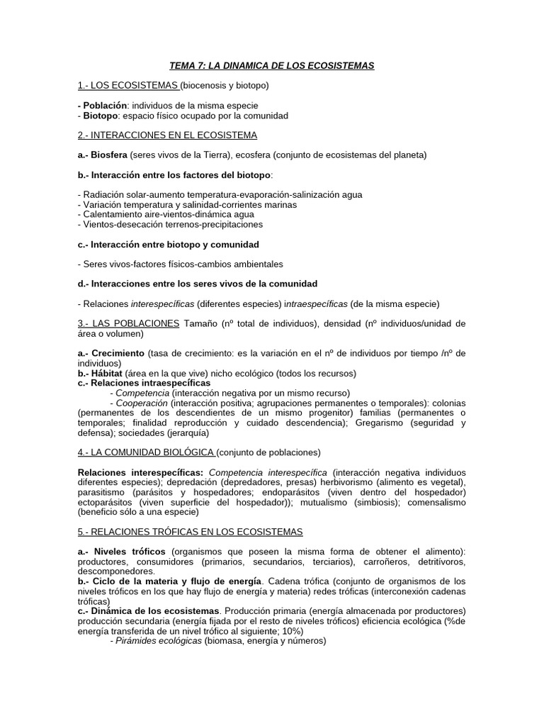 ESQUEMA T7 La Dinámica de Los Ecosistemas | PDF | Ecología | Red ...