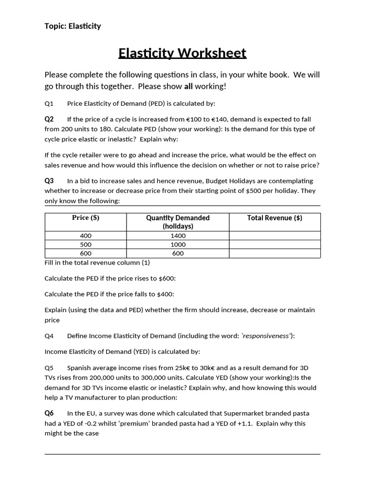 2.5_2.6_Elasticity_WORK_SHEET_2022 | PDF | Price Elasticity Of Demand ...