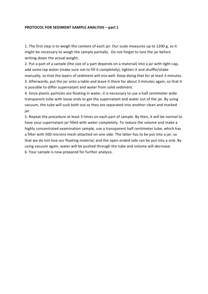Protocol For Sediment Sample Analysis | PDF