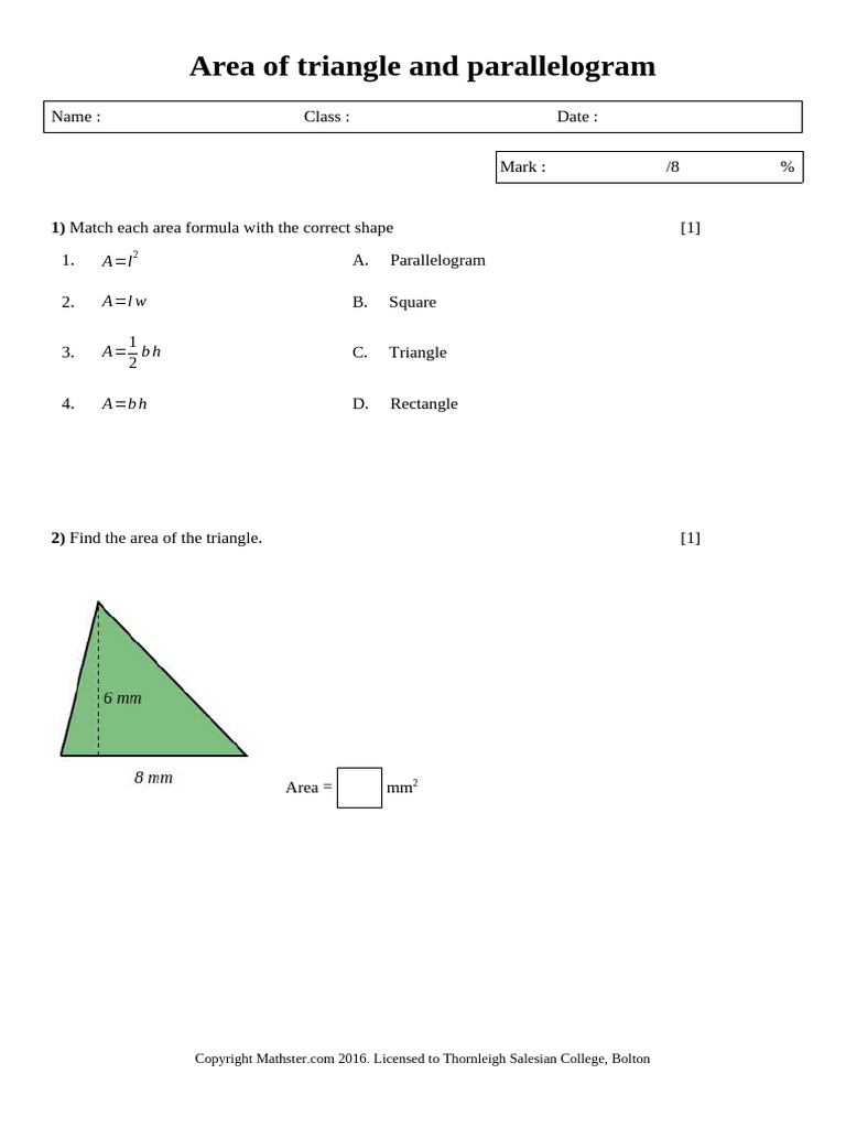 Area of Triangle and Parallelogram - 3 | PDF | Area | Geometry