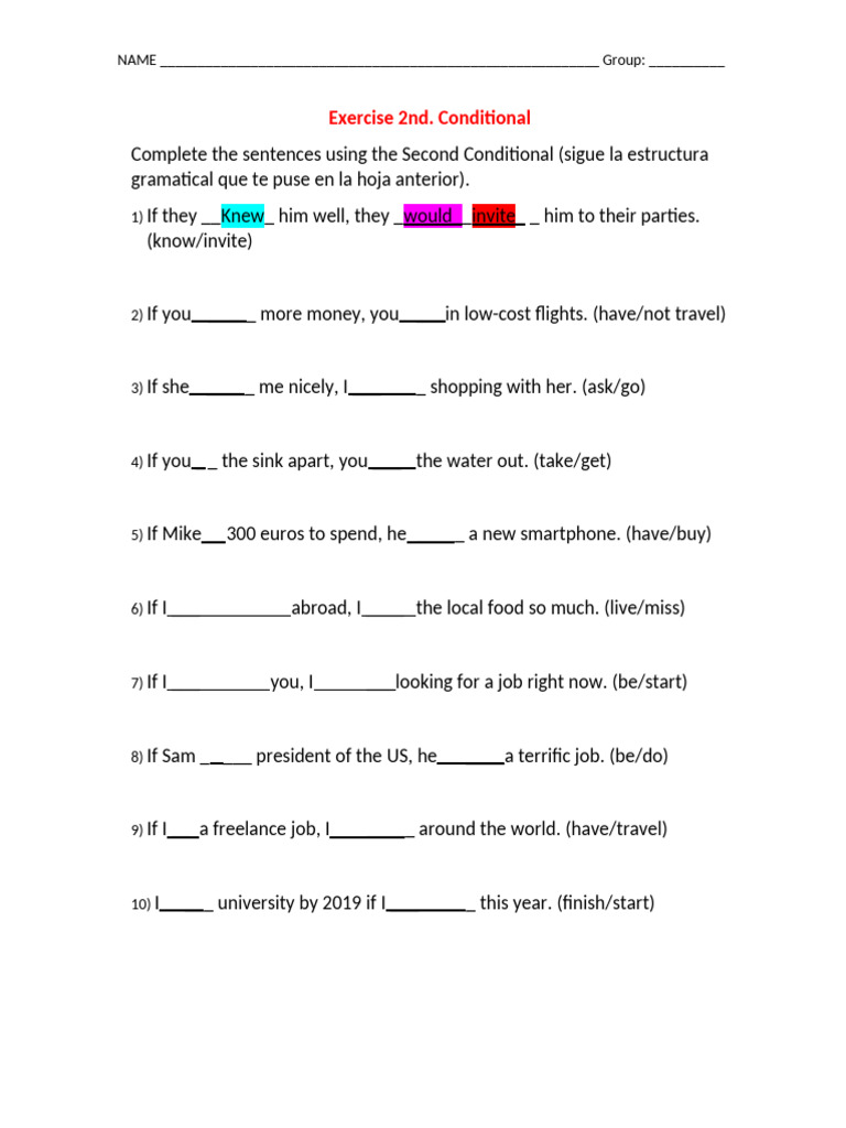 2nd. Conditional, Exercises | PDF