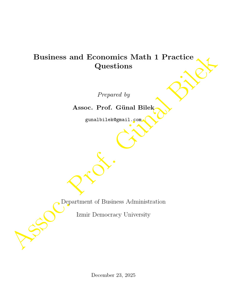 Business Math 1 Practice Questions | PDF | Profit (Economics) | Mathematics