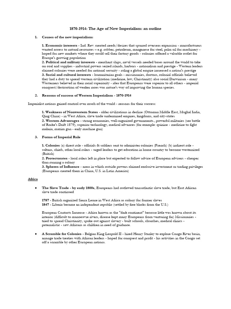 1.0 1870-1914 - The Age of New Imperialism - An Outline | PDF | British ...
