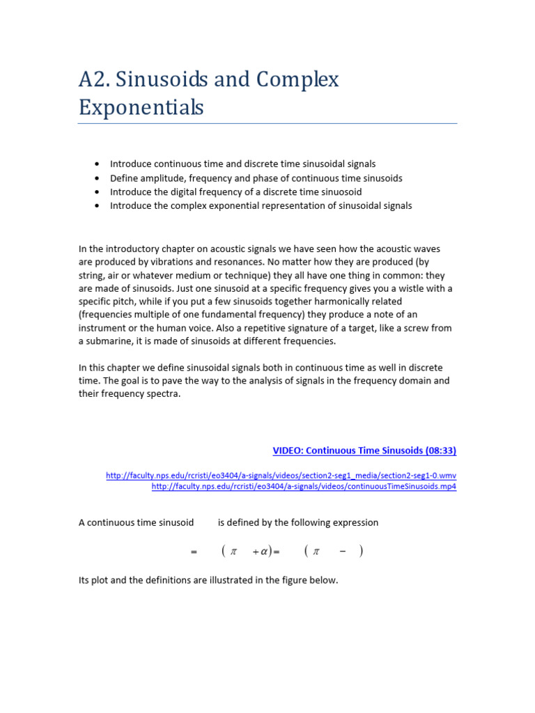 2 Sinusoids and Complex Exponentials | PDF | Complex Number | Sine Wave