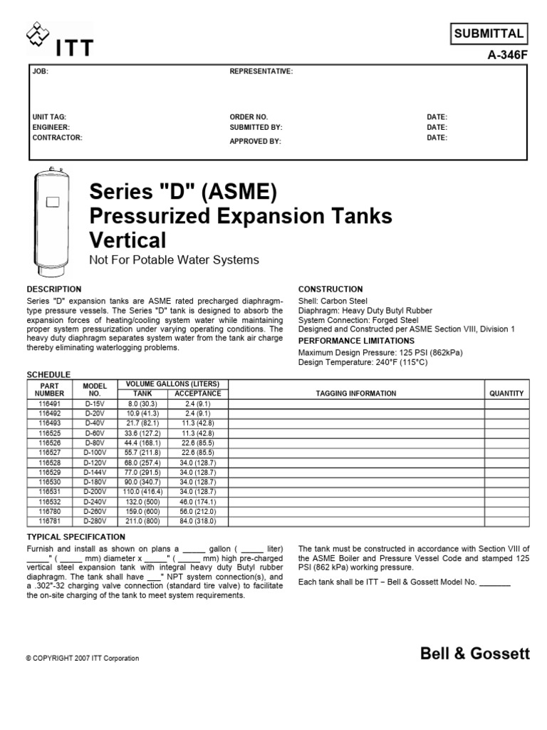 Asme D Pressurized Expansion Tank | PDF | Equipment | Hydraulics