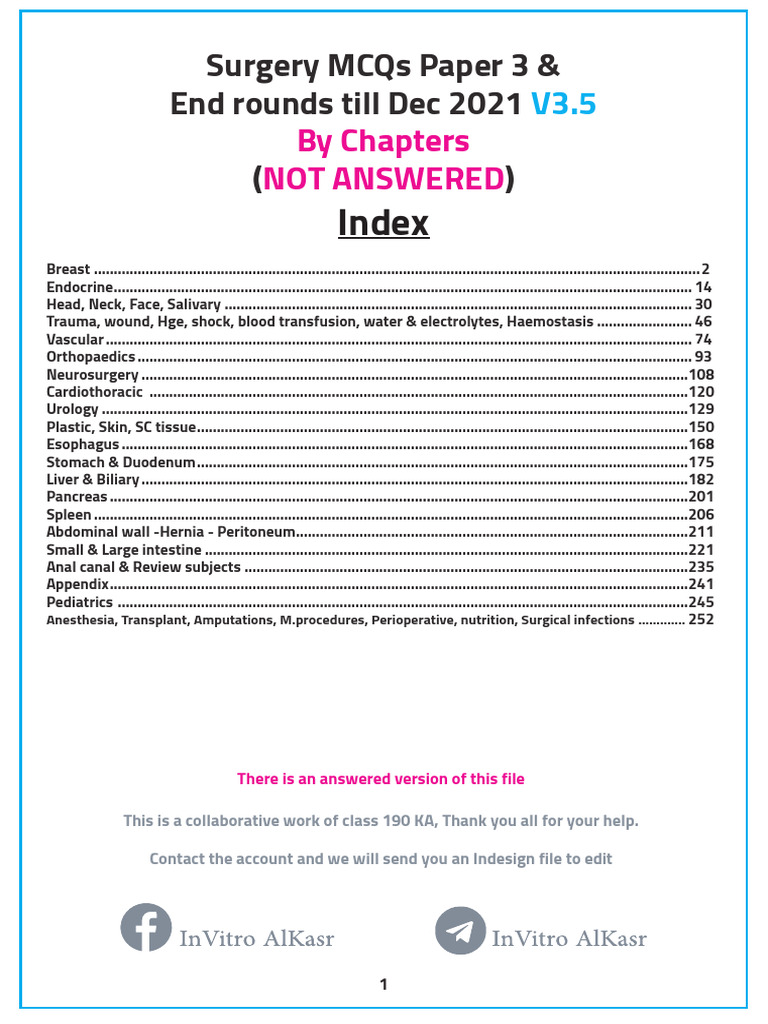 Paper 3 Surgery by Chapter Not Answered | PDF | Thyroid | Breast Cancer