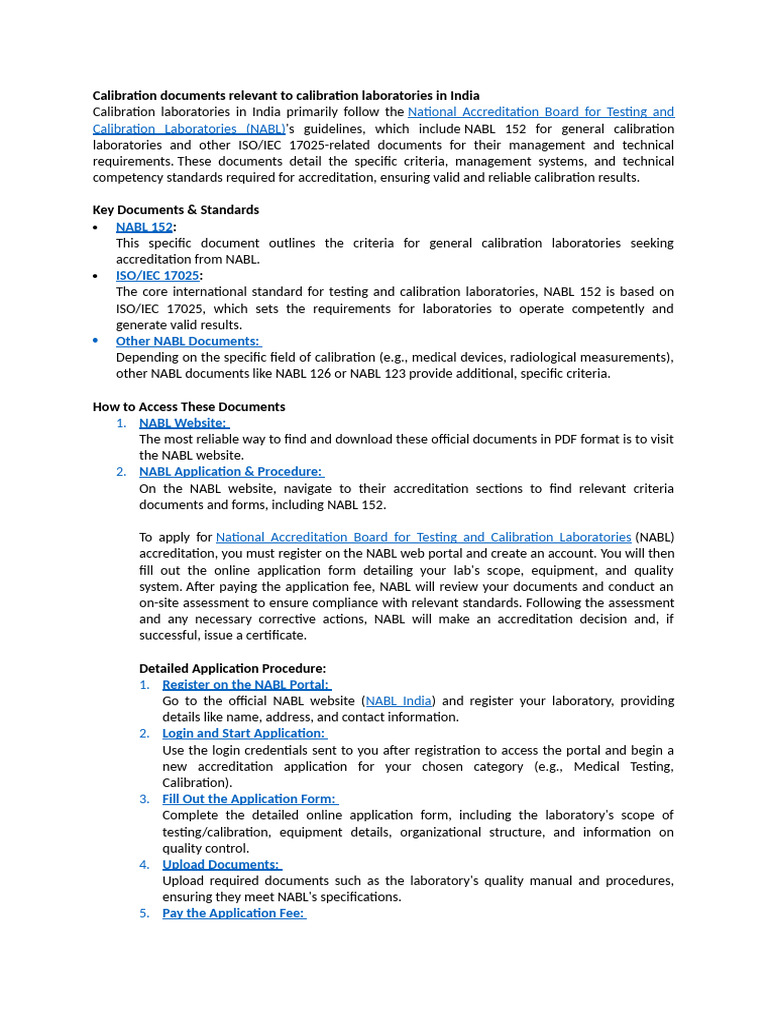 Calibration Documents Relevant To Calibration Laboratories in India ...