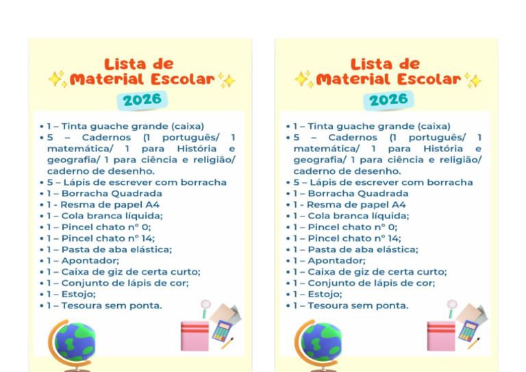 Lista de Material Escolar - 2026 | PDF