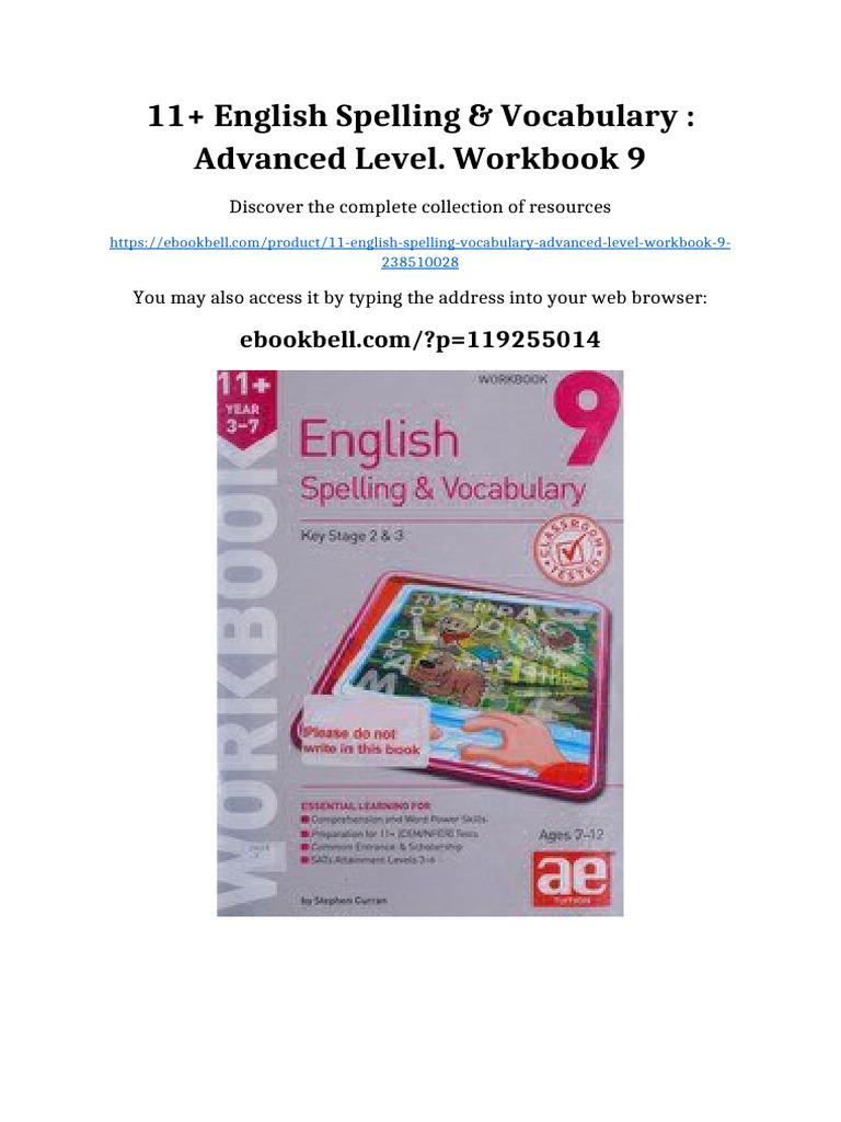 11+ English Spelling & Vocabulary: Advanced Level. Workbook 9 Full ...