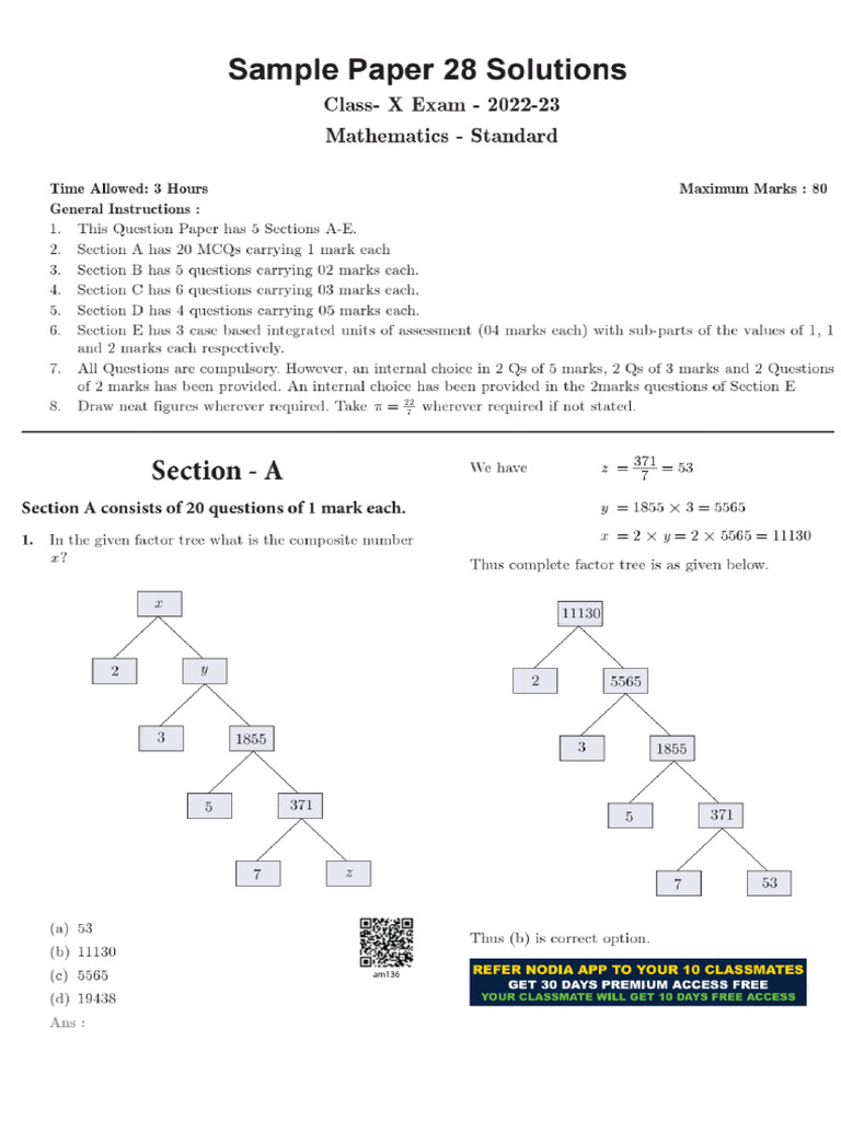 Maths sample paper class 10 | PDF