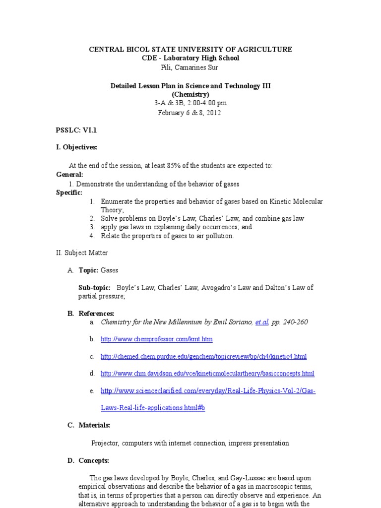Lesson Plan Gas Law | PDF | Gases | Carbonated Water